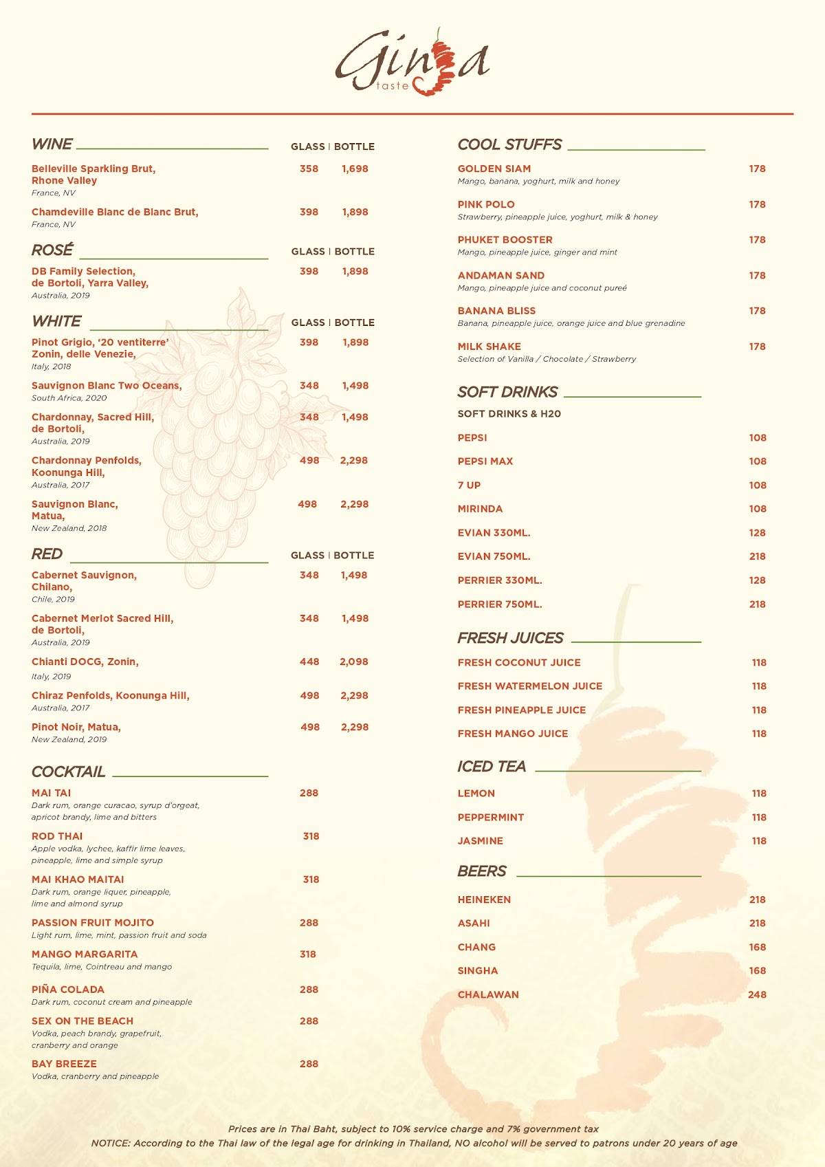 Menu at Ginja Taste restaurant, Mai Khao