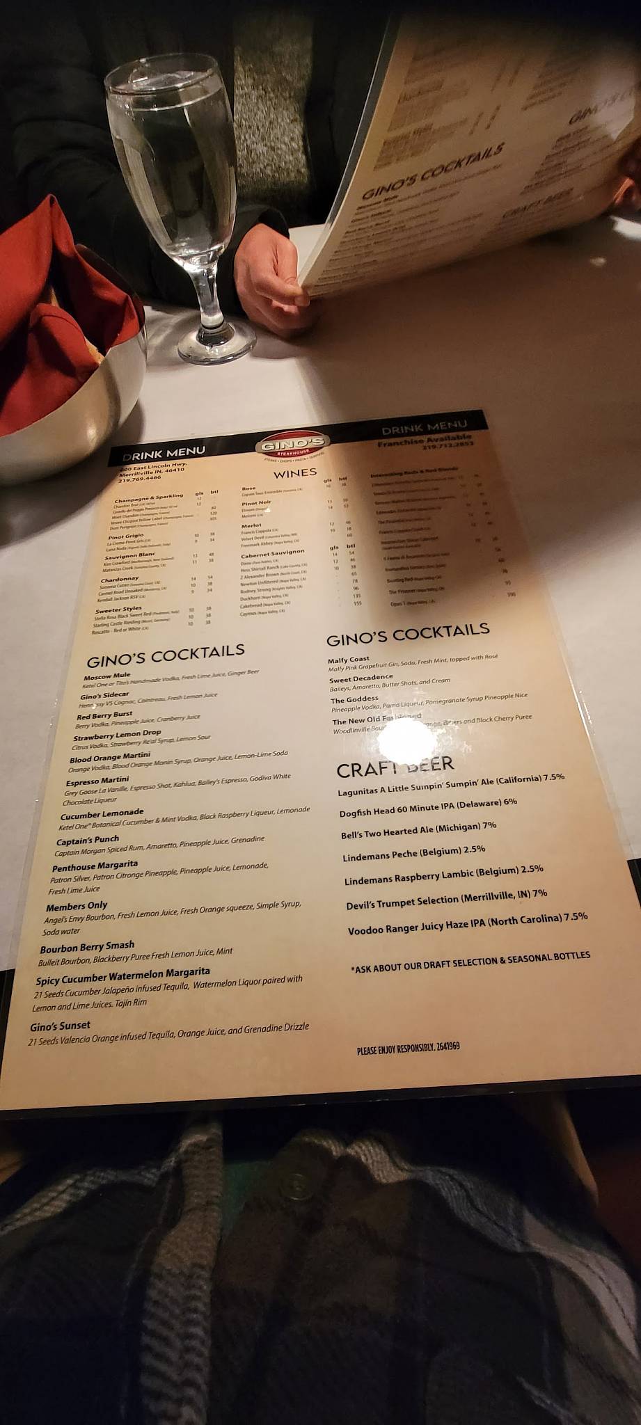 Menu at Gino's Steakhouse, Merrillville, 600 E Lincoln Hwy