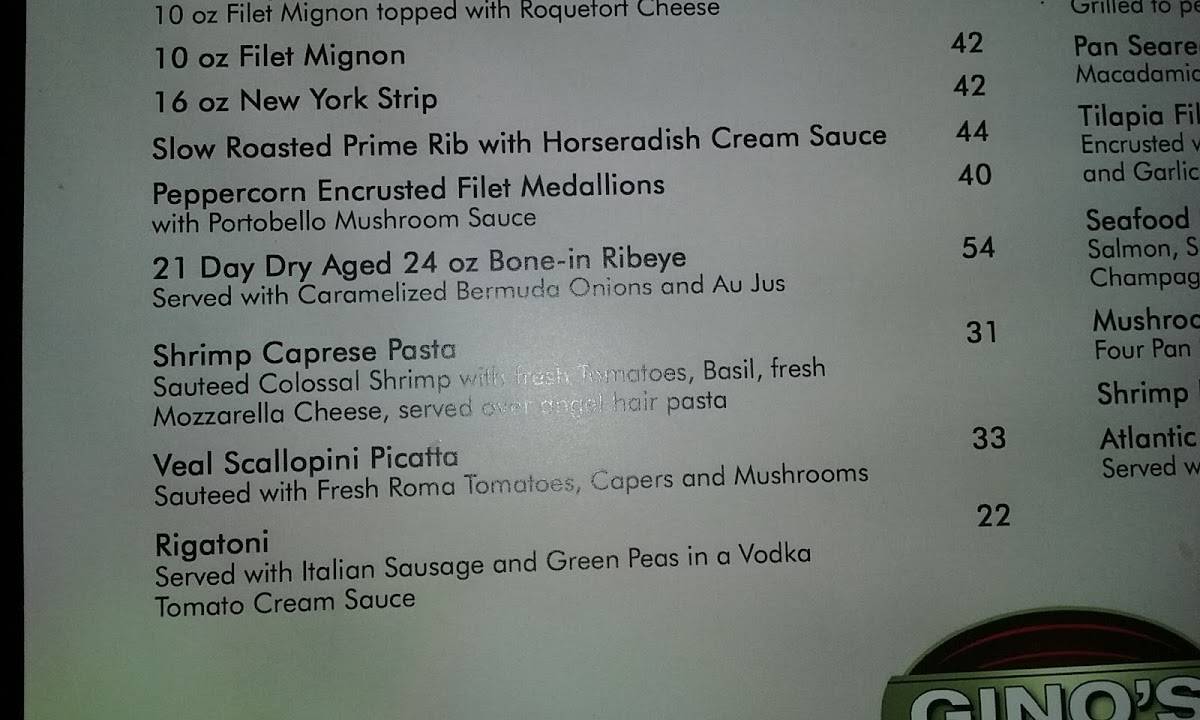 Menu at Gino's Steakhouse, Merrillville, 600 E Lincoln Hwy