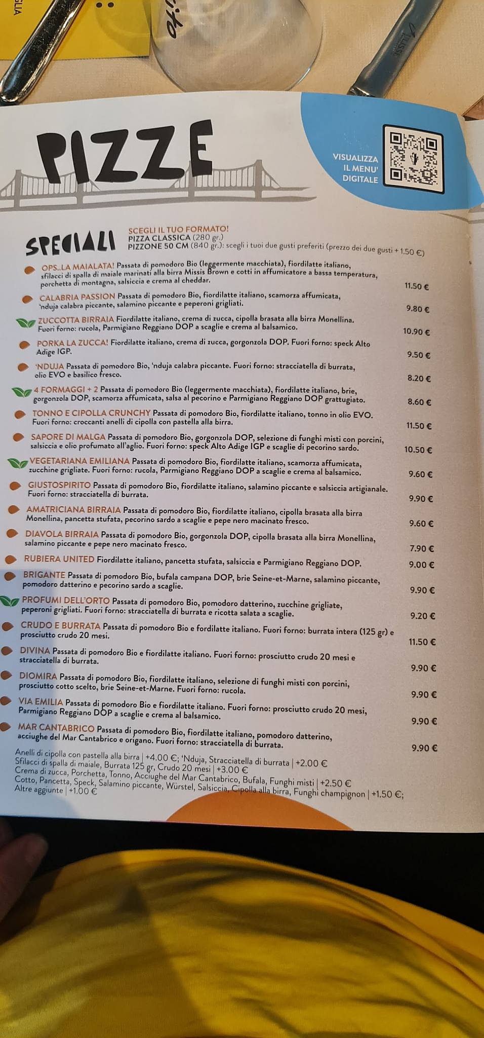 Menu at Giustospirito Ferrara restaurant, Ferrara