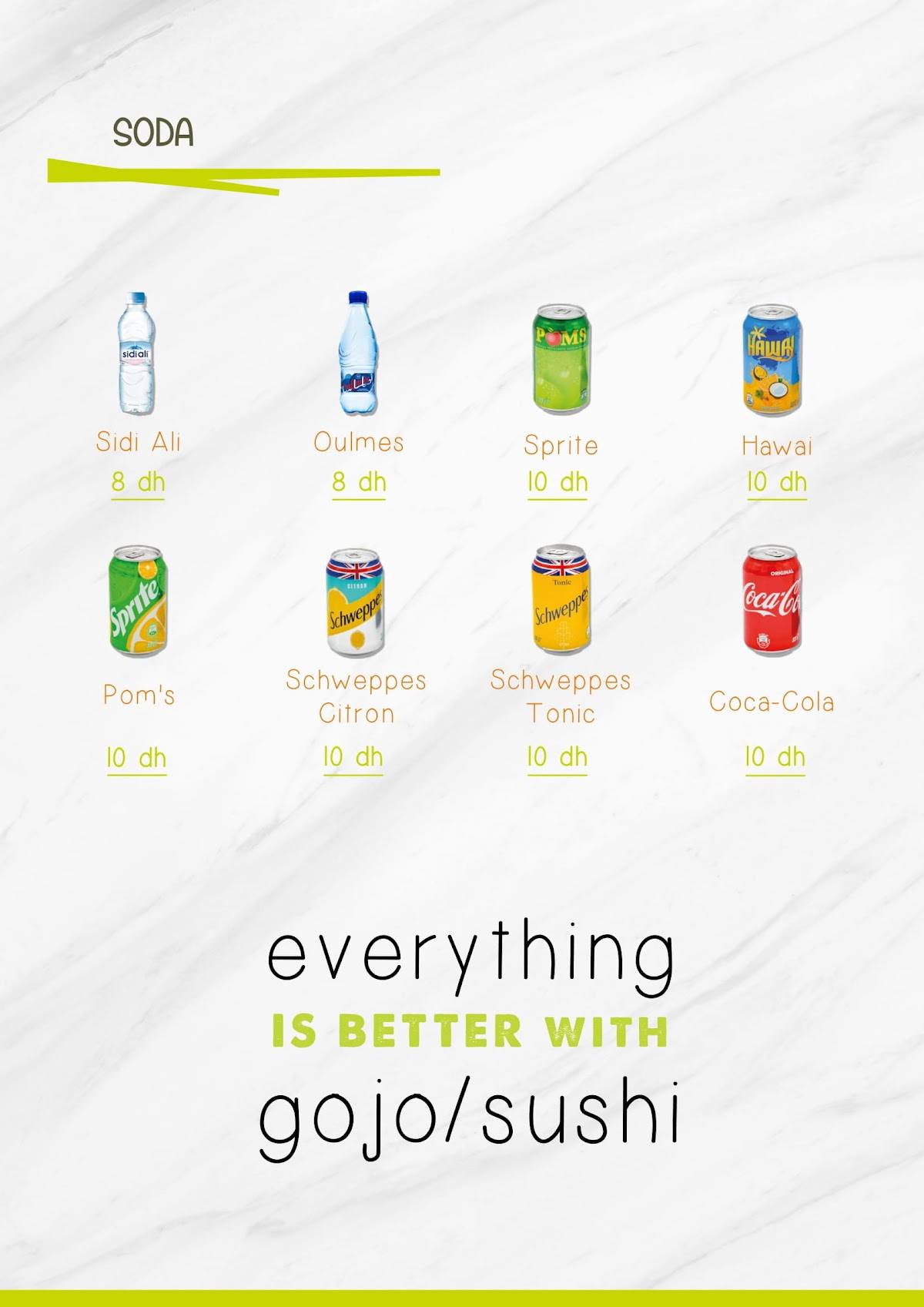 Menu at Gojo restaurant, Rabat