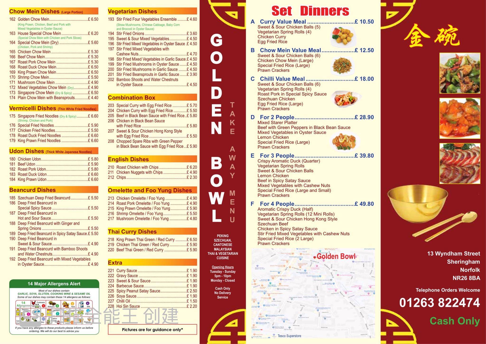 Menu at Golden Bowl Chinese T/A fast food, Sheringham