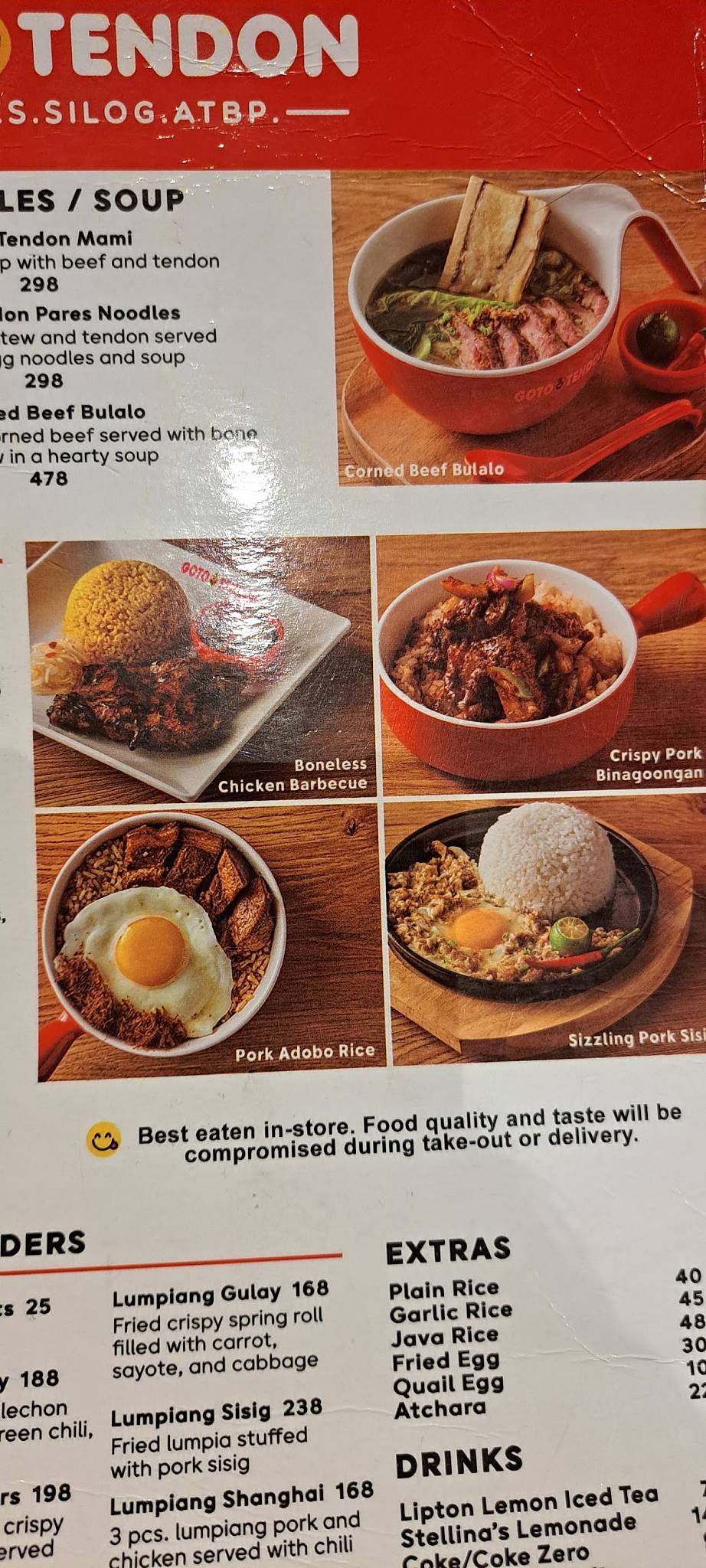 Menu at Goto Tendon Scout Borromeo restaurant, Quezon City