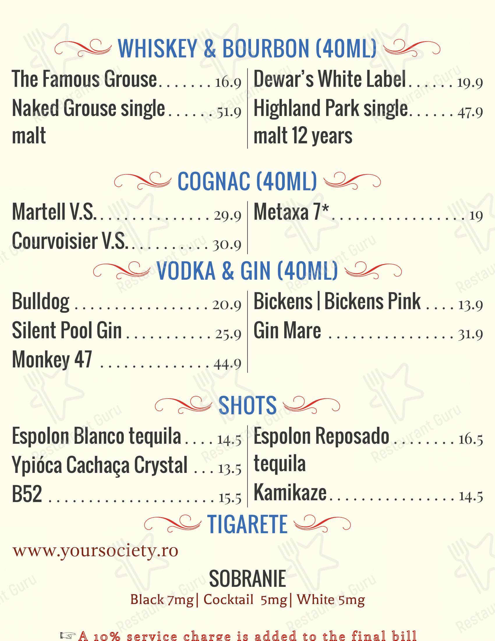 Menu at Grand Café Van Gogh, Bucharest