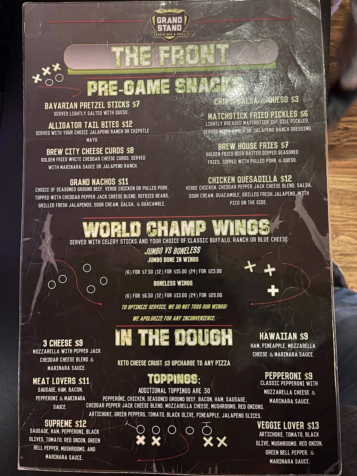 Menu at Grandstand Sports Grille pub & bar, Shawnee, 777 Grand Casino Blvd