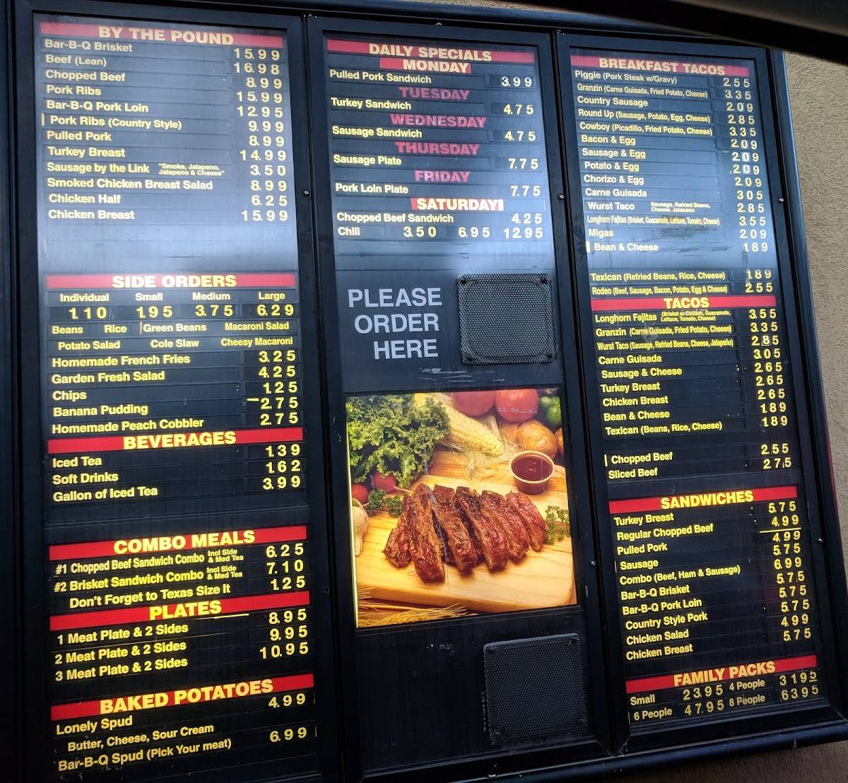 Menu at Granzin Bar-B-Q, New Braunfels