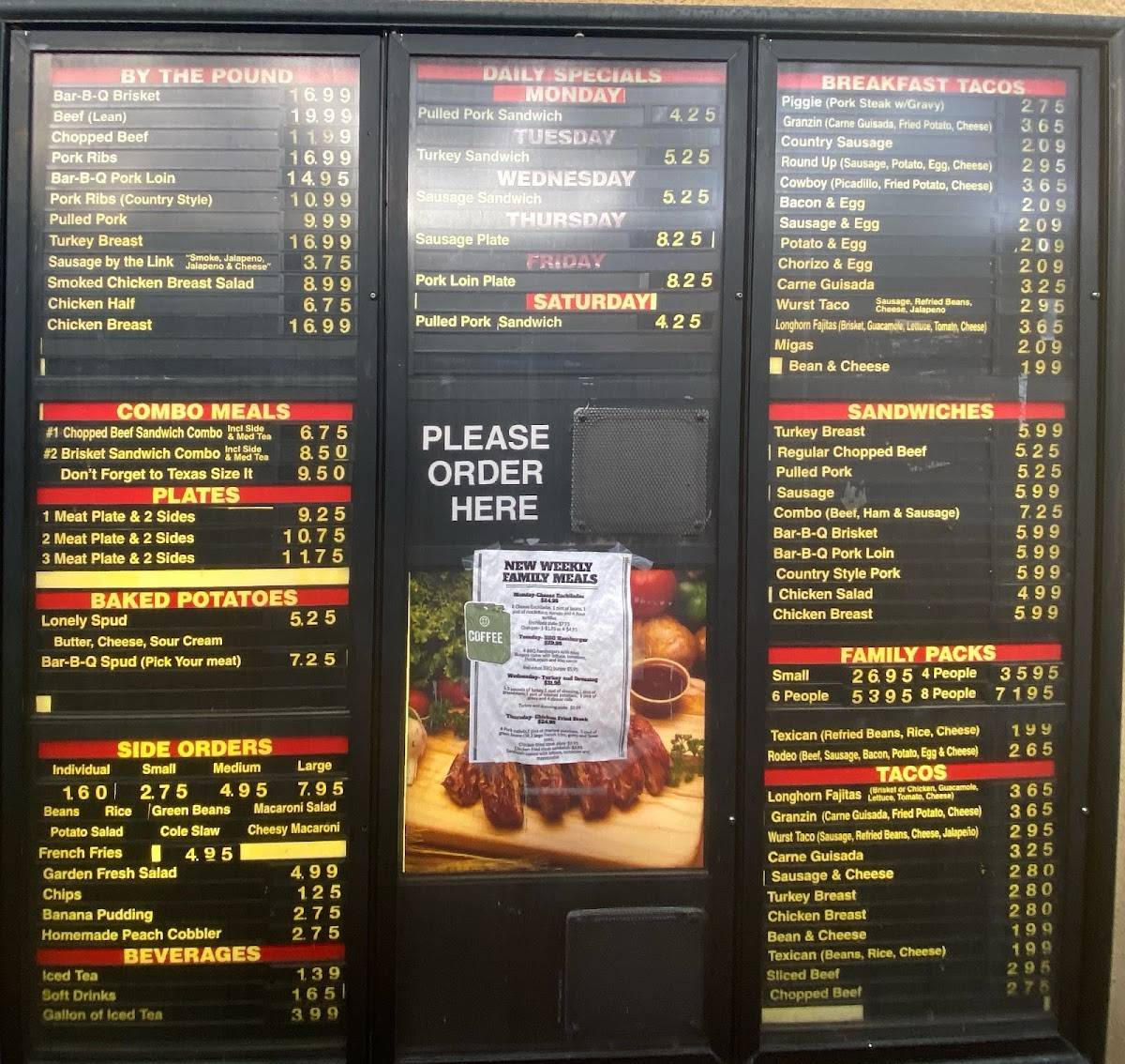 Menu at Granzin Bar-B-Q, New Braunfels
