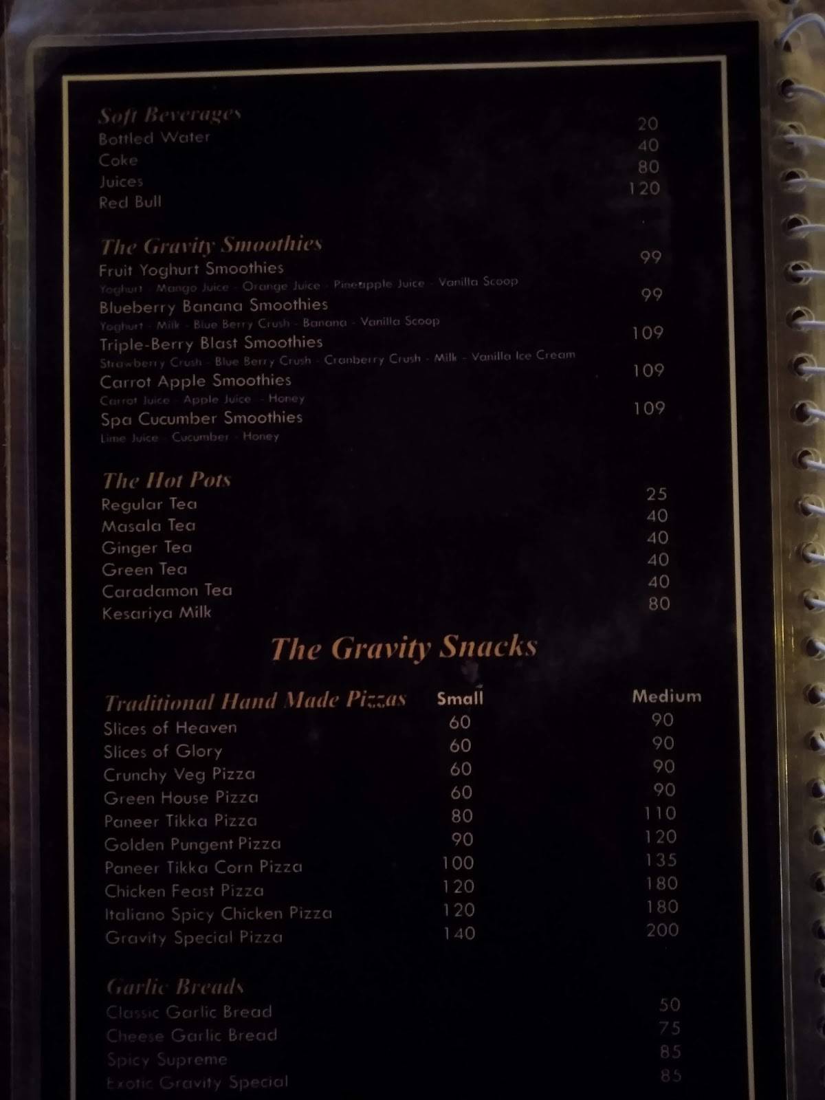 Menu at Gravity Gaming Cafe, Aligarh