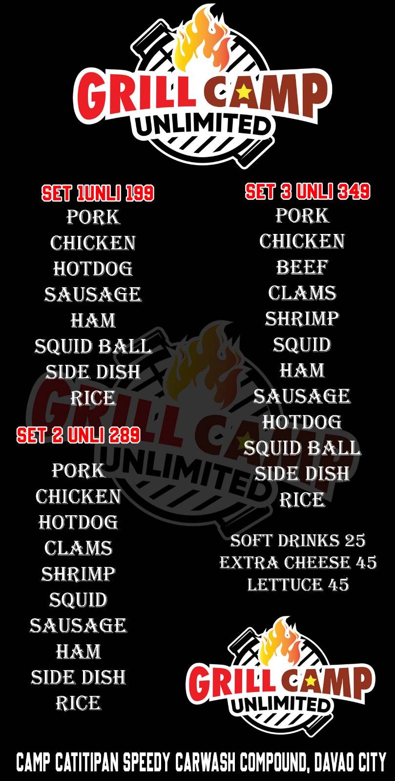 Menu at Grill Camp Unlimited restaurant, Davao City