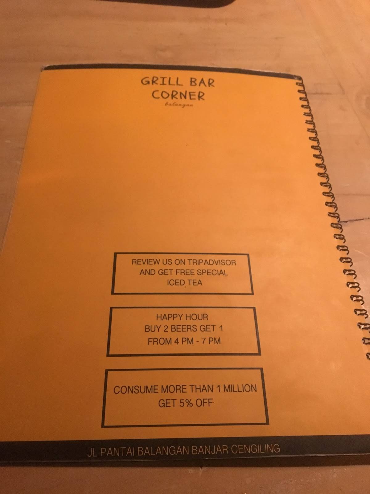 Menu at Grill and Bar corner Balangan, Kuta Selatan
