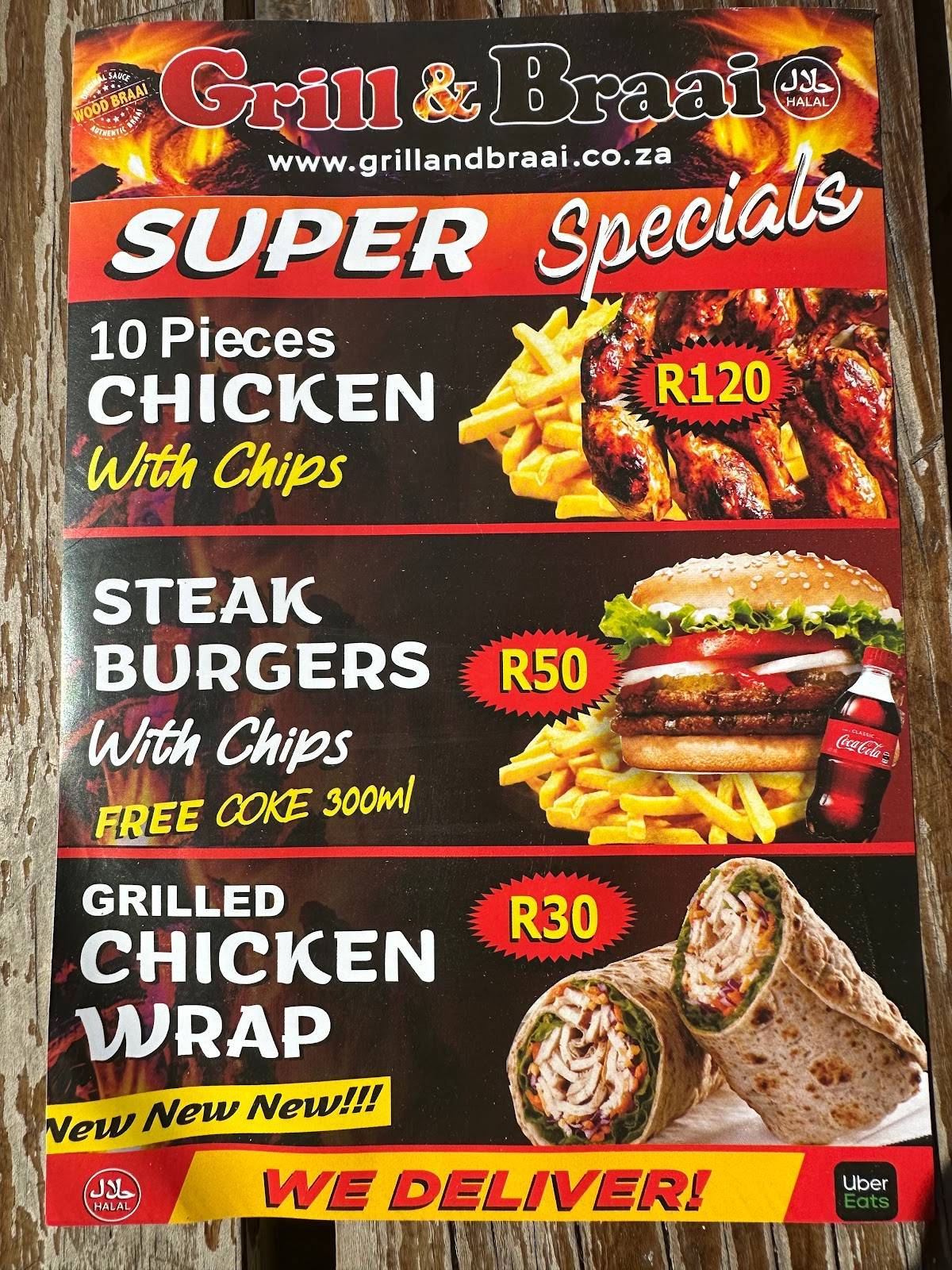 Menu at Grill & braai restaurant, Cape Town, 580 Lansdowne Rd