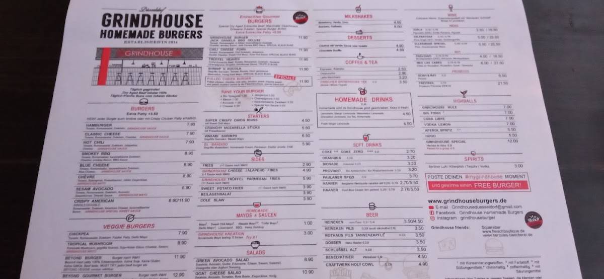 Speisekarte von Grindhouse – Homemade Burgers restaurant, Düsseldorf ...
