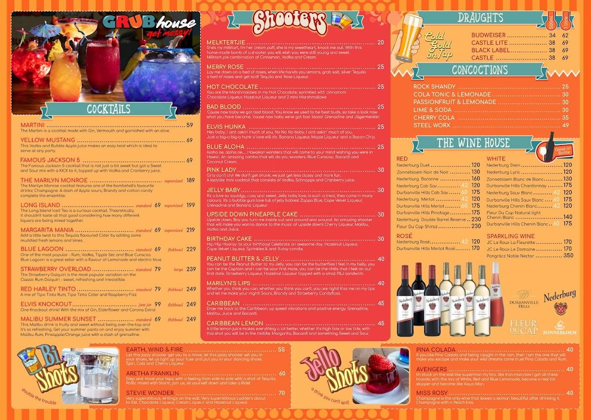 Menu at GrubHouse Diner restaurant, Trichardt
