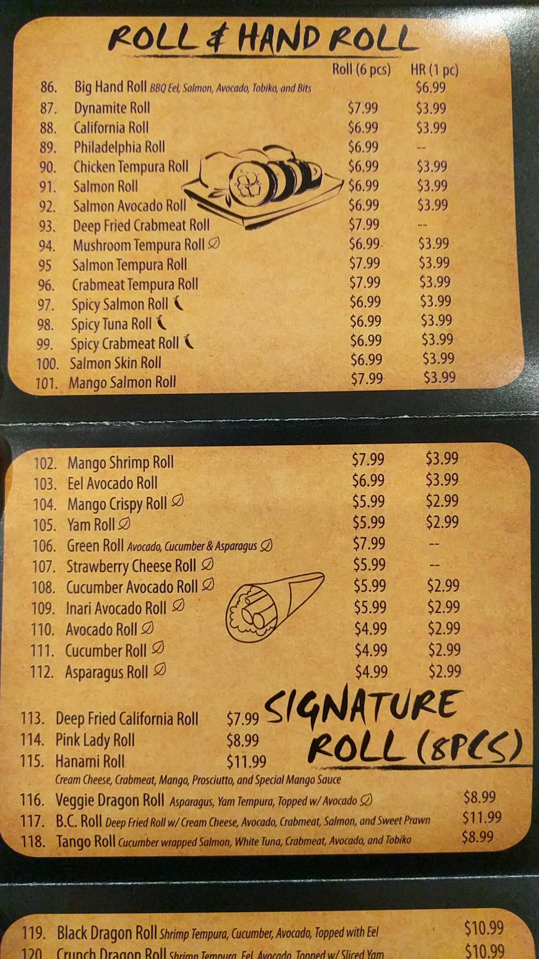 Menu at Hanami Izakaya restaurant, Guelph