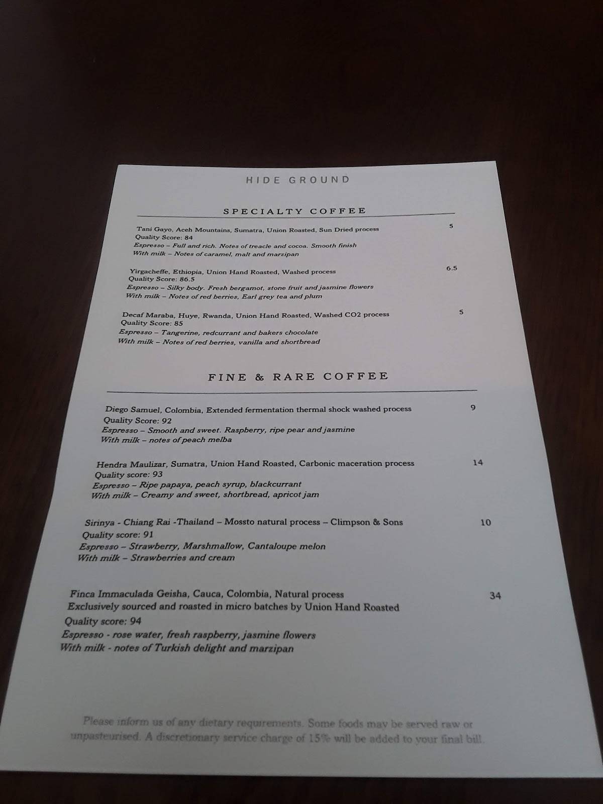 Menu at HIDE pub & bar, London, 85 Piccadilly