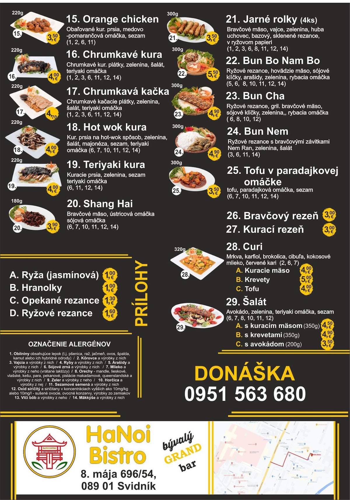 Menu at Hanoi Bistro a reštaurácia Svidník restaurant, Svidník