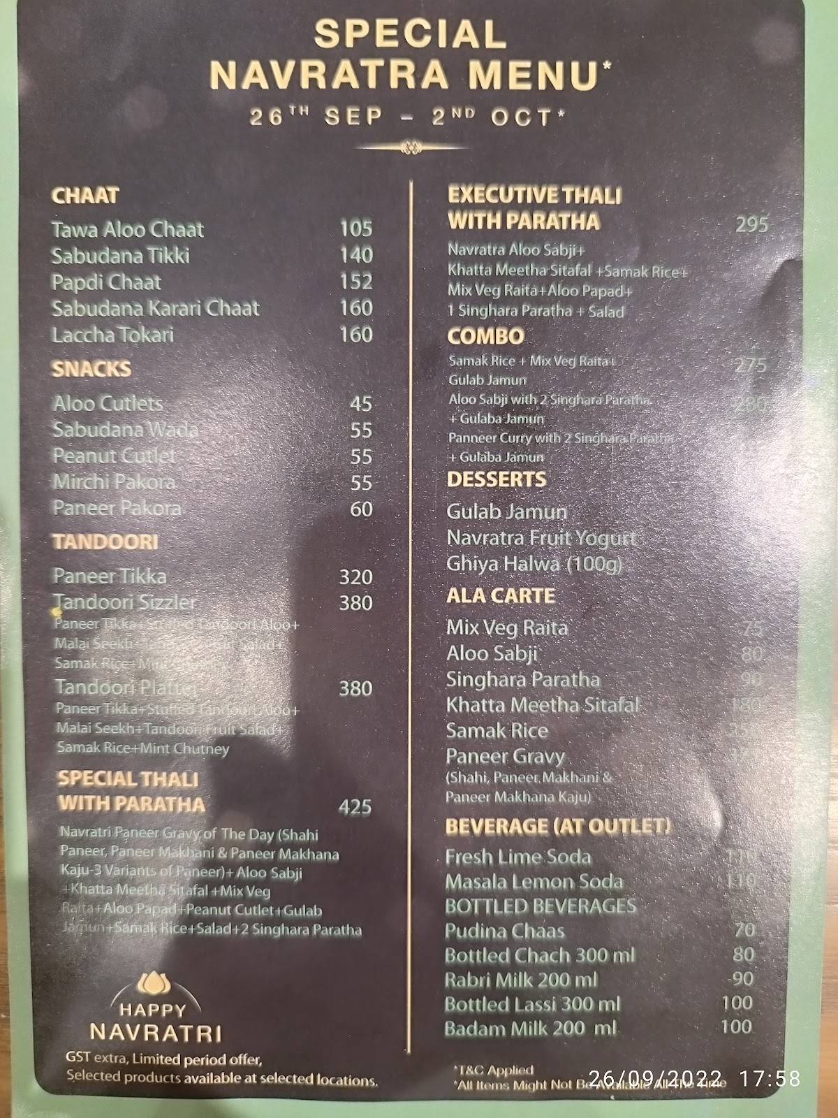 Menu at Haldiram's - Kalkaji, New Delhi