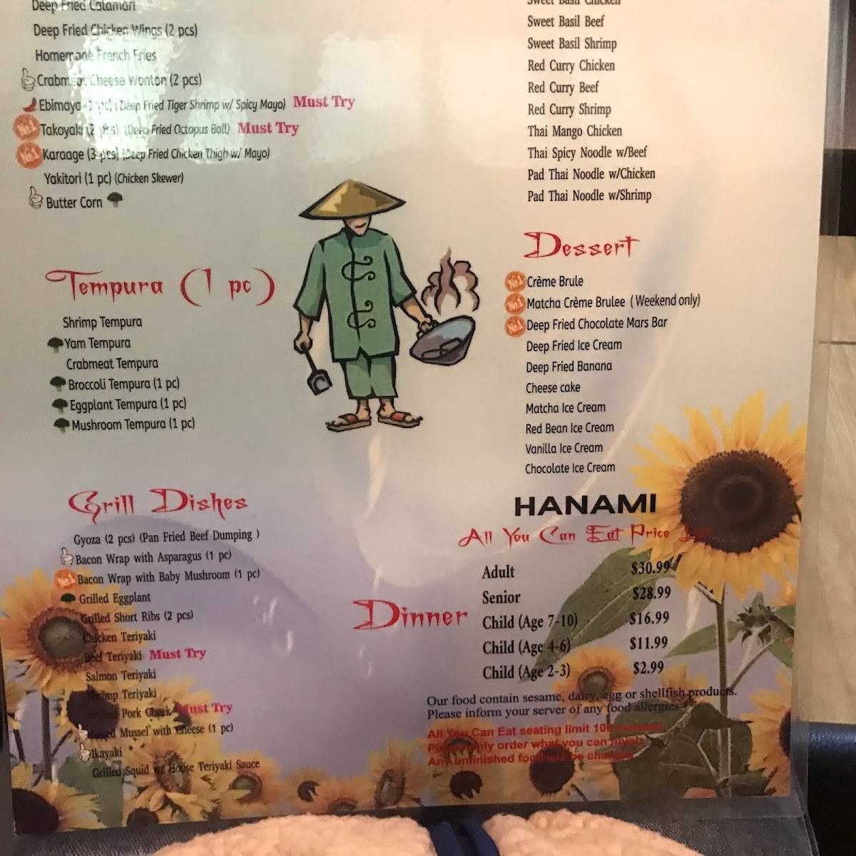 Menu at Hanami Izakaya restaurant, Guelph