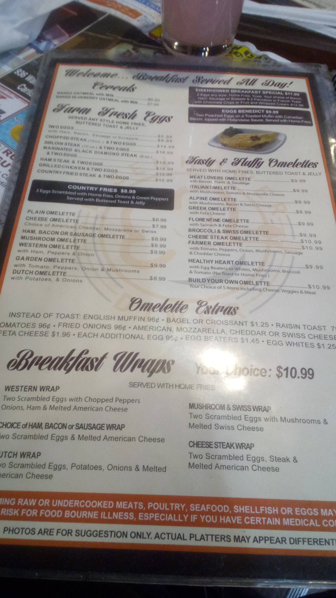 Menu at Eisenhower Diner restaurant, Hanover