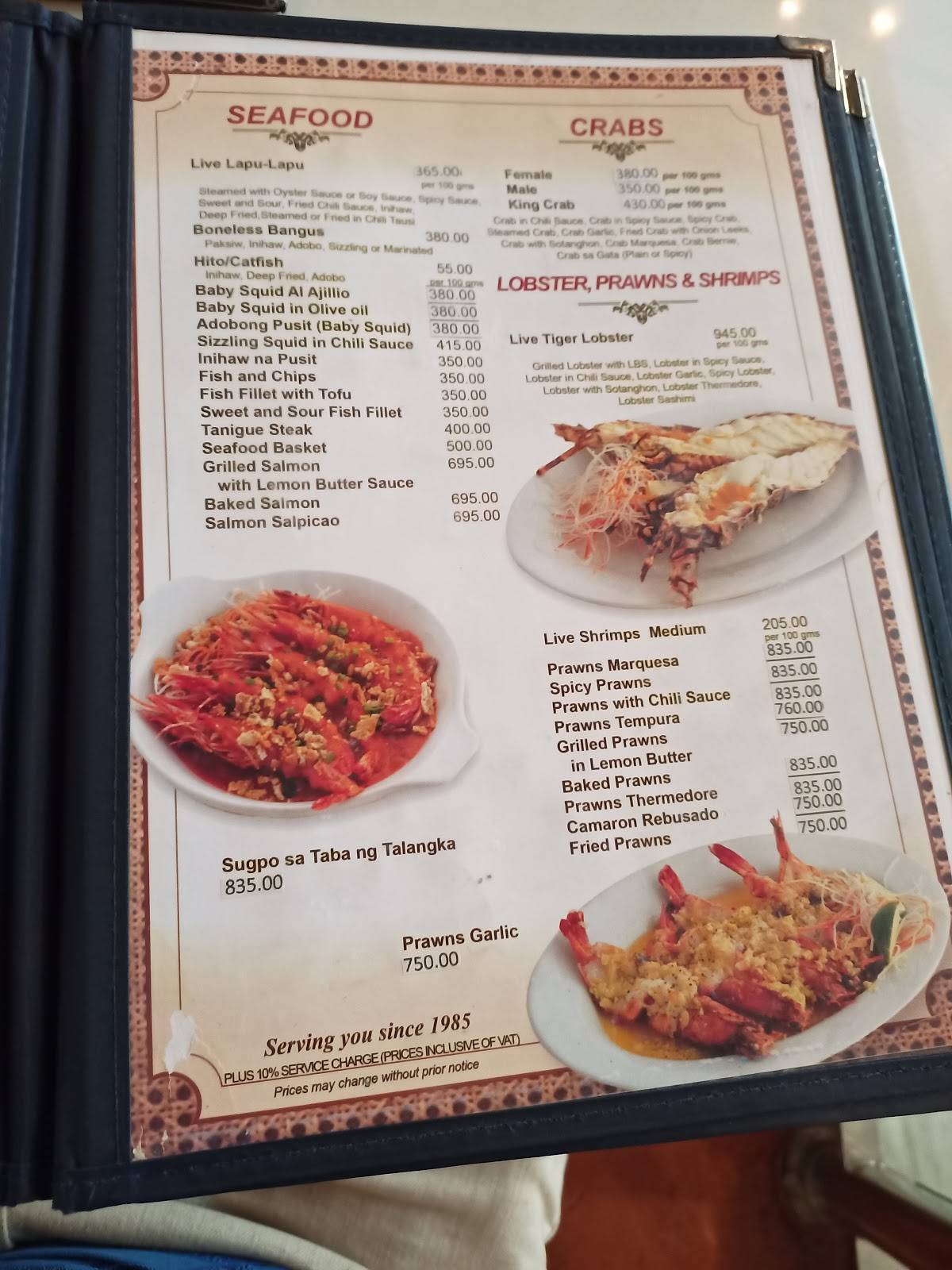 Menu at Harbor View Restaurant, Manila, South Dr