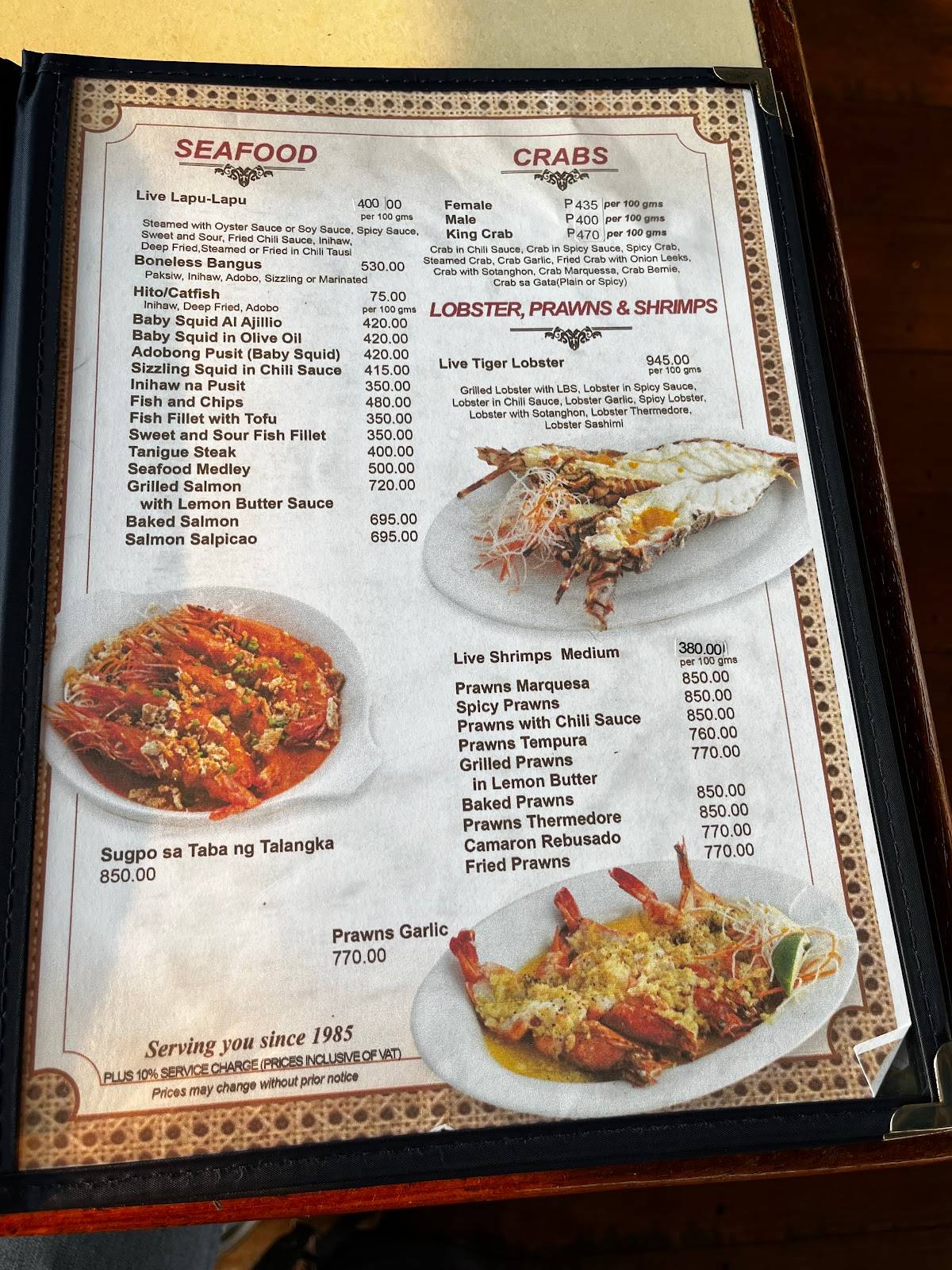 Menu at Harbor View Restaurant, Manila, South Dr