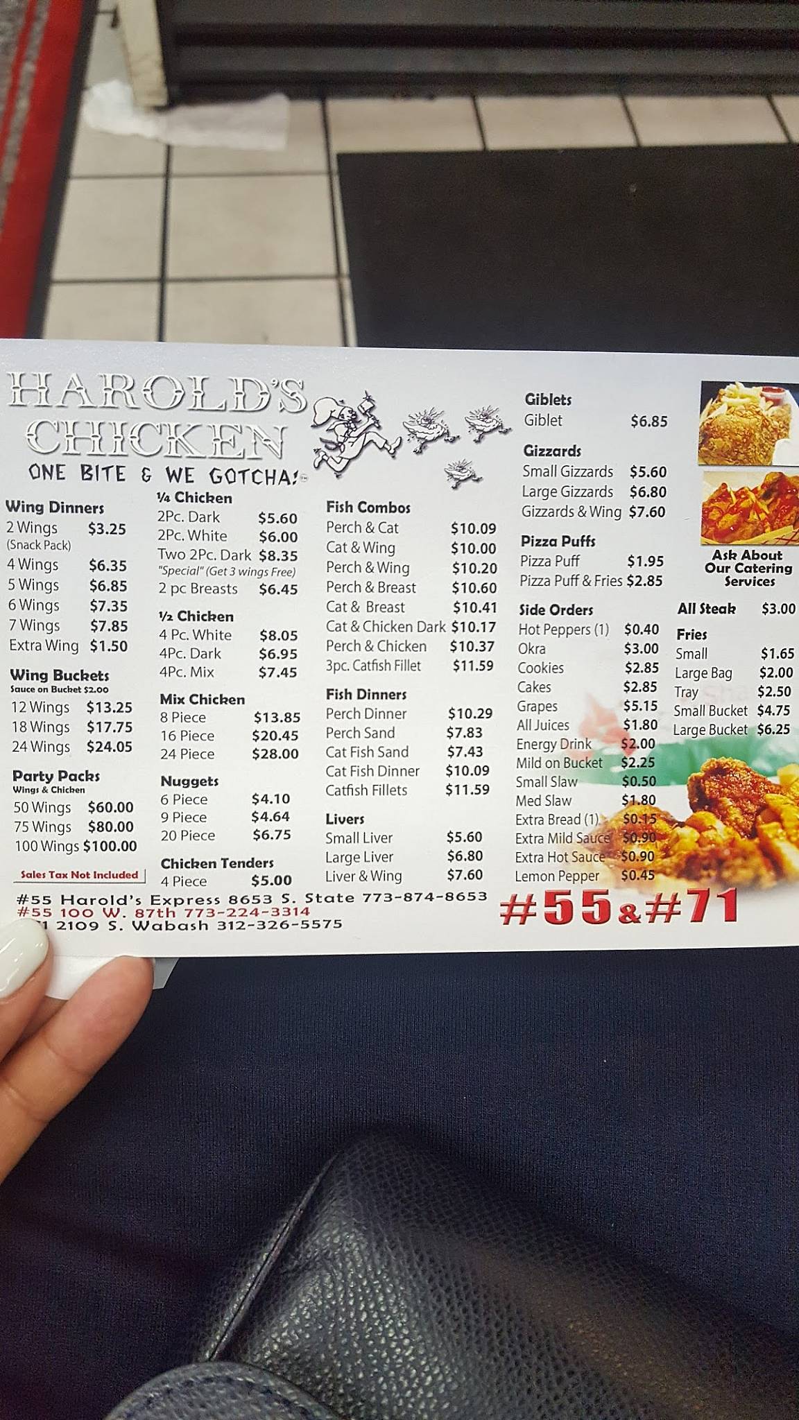 Menu at Harold's Chicken #55 restaurant, Chicago, State