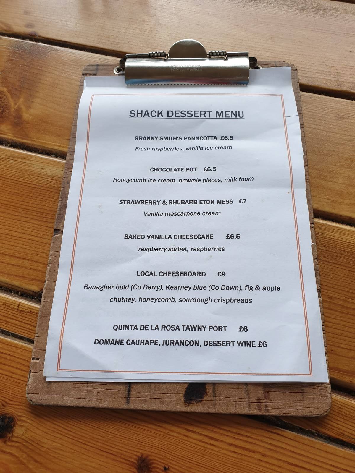 Menu at Harry's Shack restaurant, Portstewart