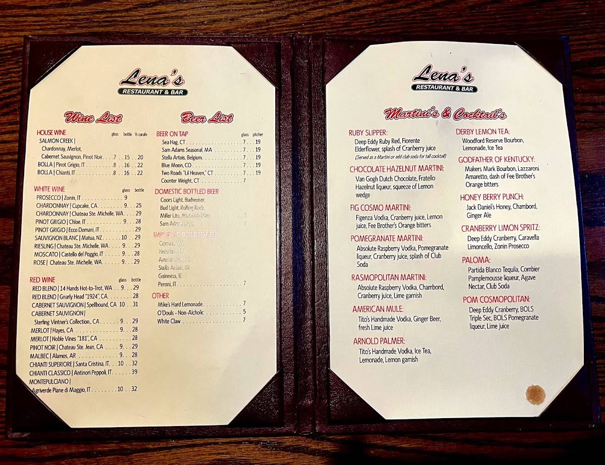 Menu at Lena's Restaurant & Banquet, South Windsor