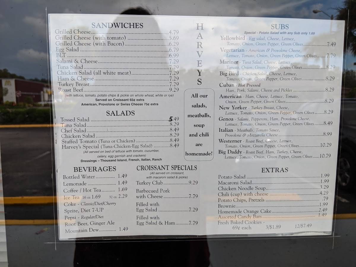 Menu at Harvey's Sandwich & Salads restaurant, Palm Harbor
