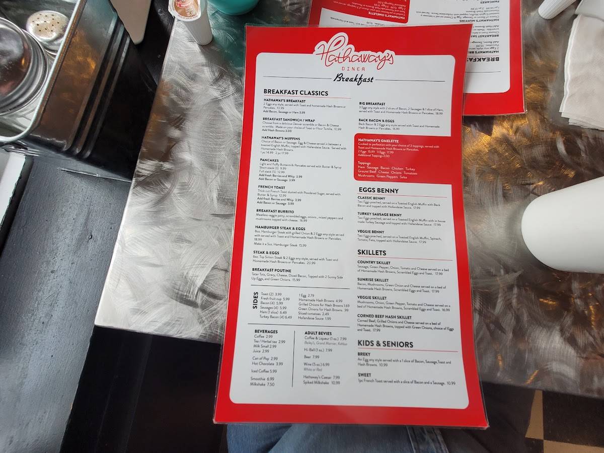 Menu at Hathaway's Diner cafe, Edmonton