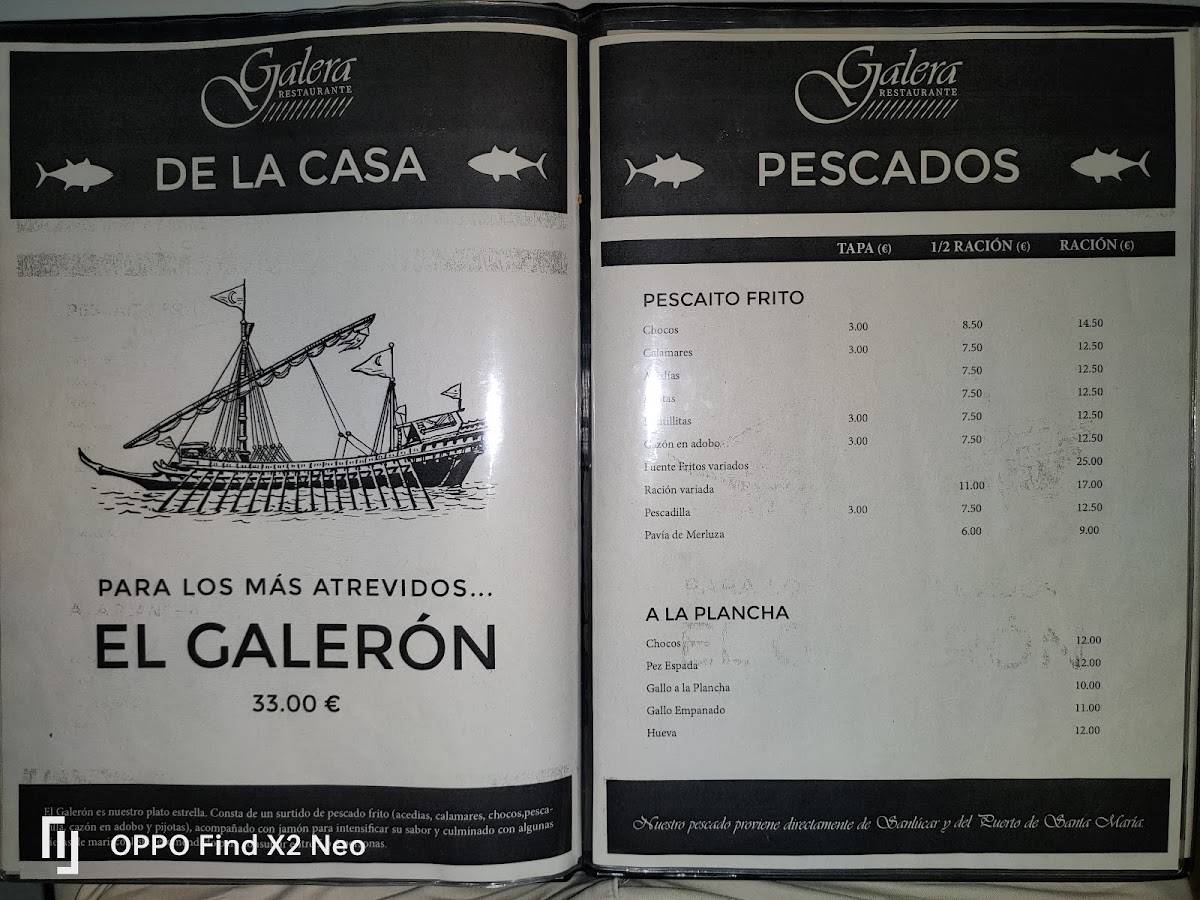 Carta de Hermanos galera Restaurante, Guadalcacín
