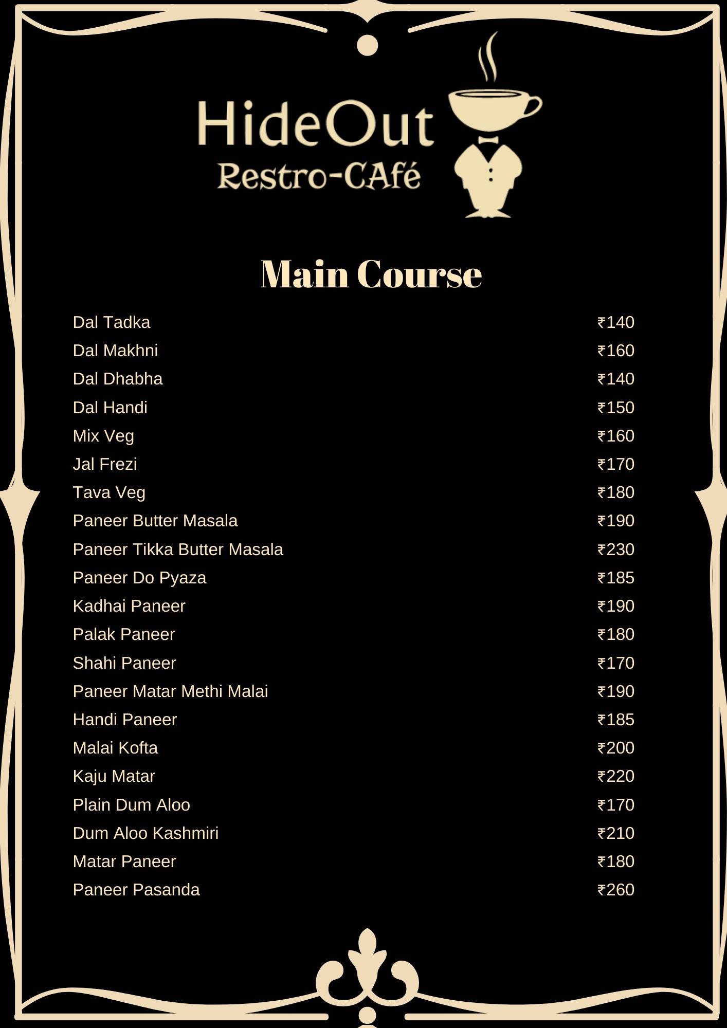 Menu at Hideout Restaurant and Cafe (Best Pizza and Burgers and Fast ...