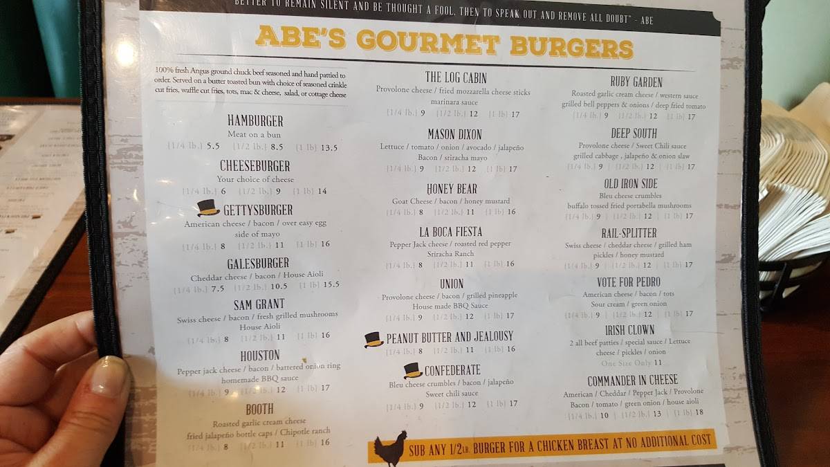 Menu at Honest Abe's Tap & Grill pub & bar, Morris