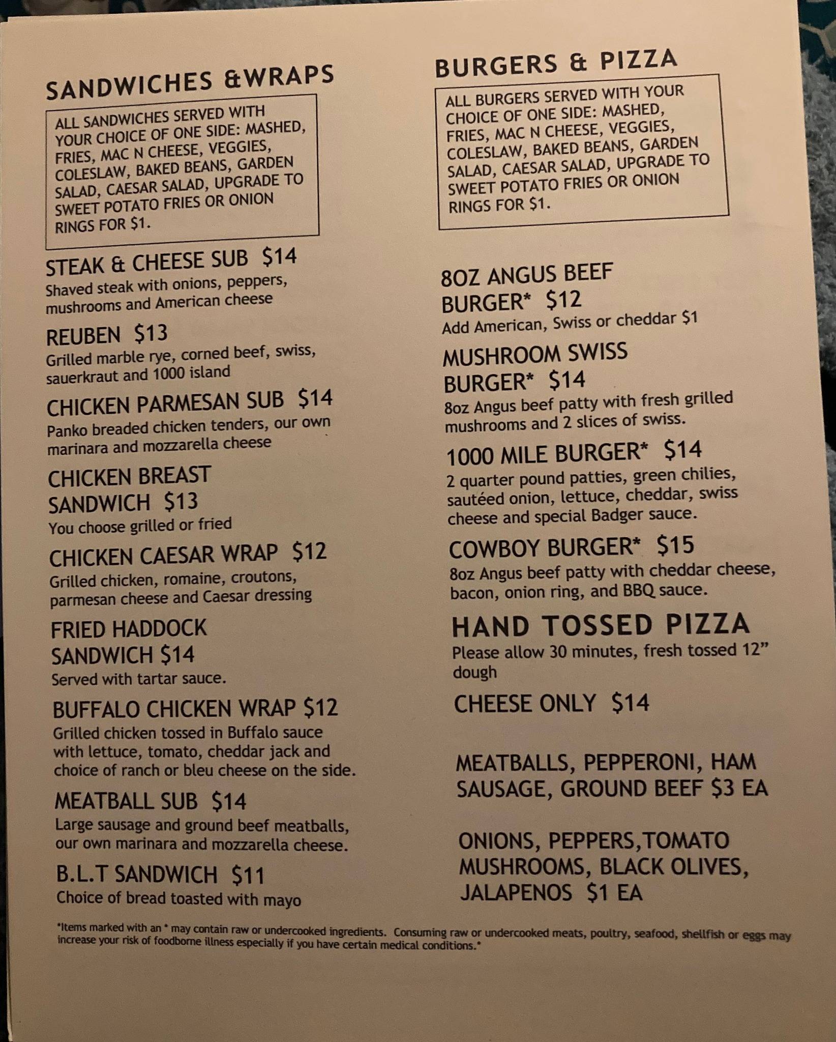 Menu at Honey Badger Bar & Grill, Oxford