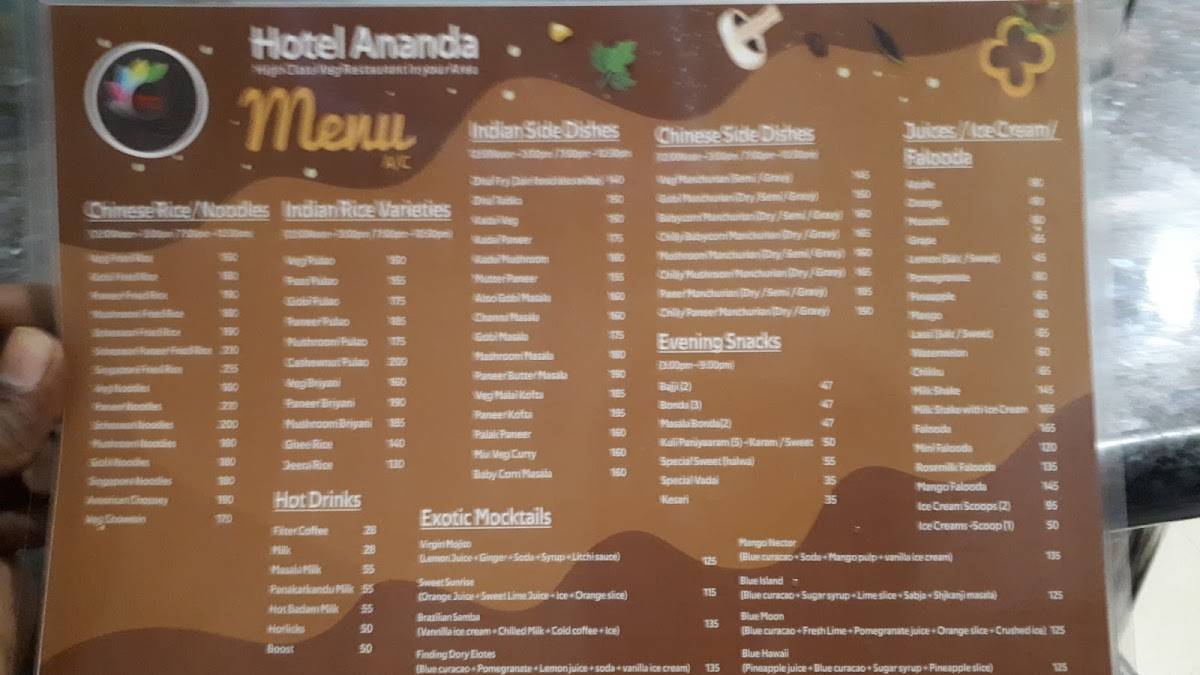 Menu at Hotel Ananda, Chennai, no 5