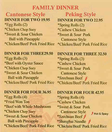 Menu at House of Wong restaurant, Roseville
