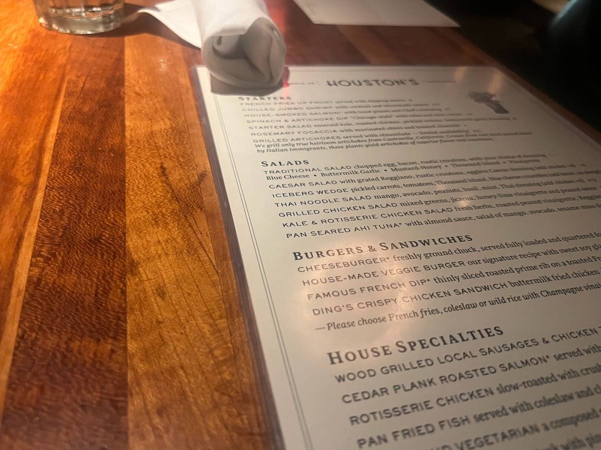Menu at Houston's steakhouse, Scottsdale