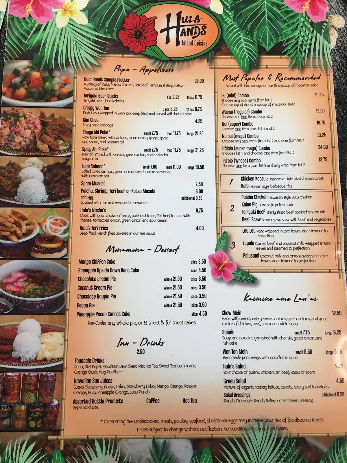 Menu at Hula Hands Restaurant, Anchorage, Mountain View Dr