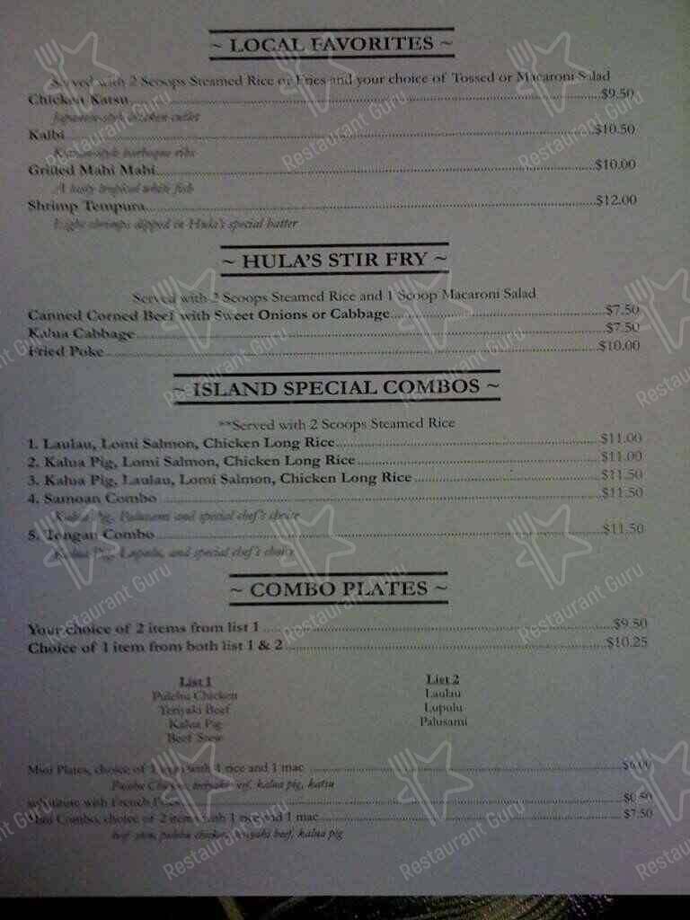 Menu at Hula Hands Restaurant, Anchorage, Mountain View Dr