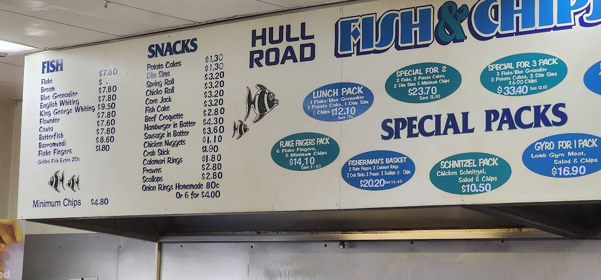 Menu at Hull Road Fish & Chips restaurant, Mooroolbark