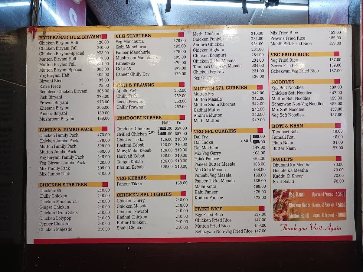 Menu at Mehfil Restaurant, Hyderabad, Nizampet X road