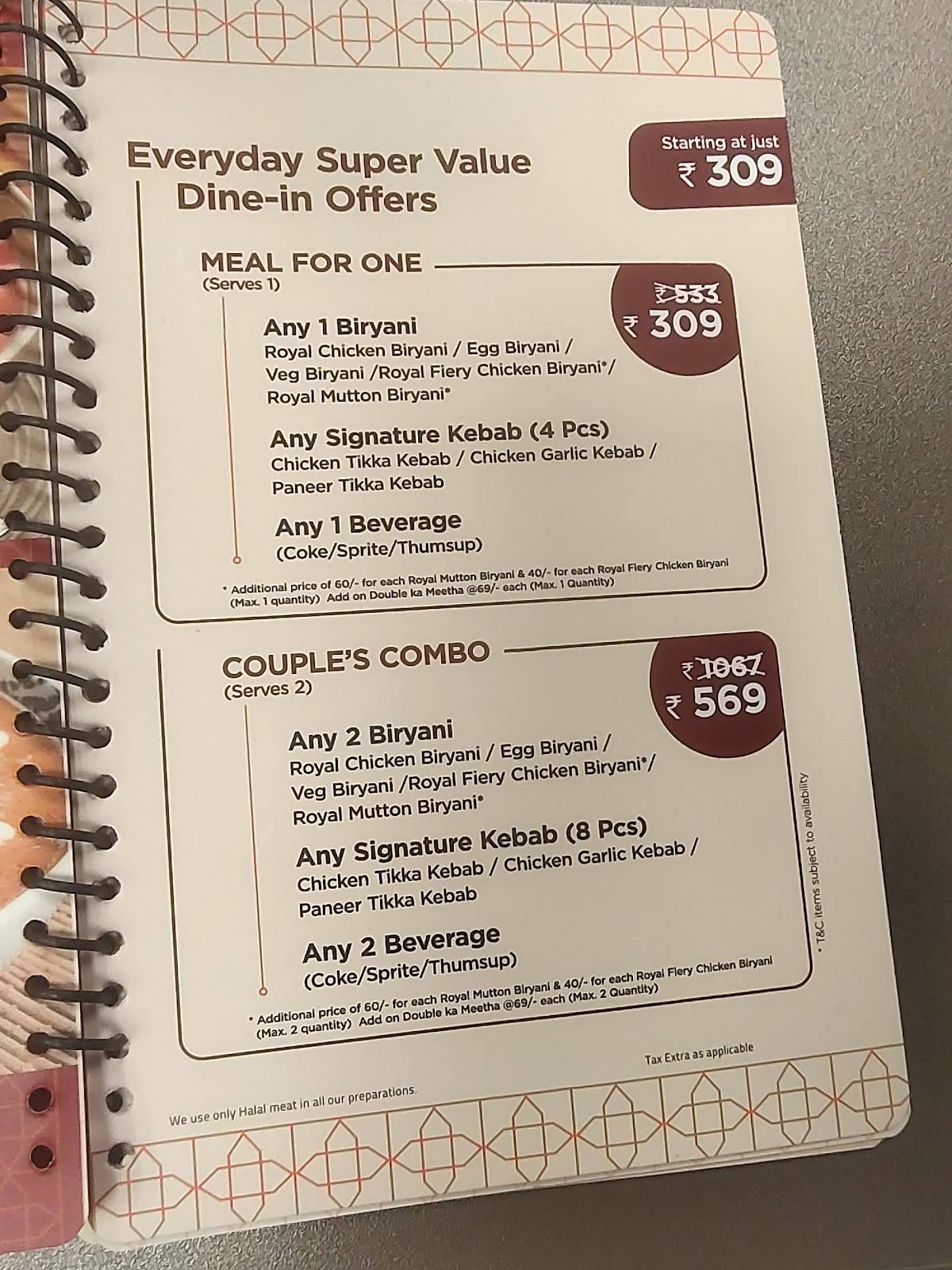 Menu at Paradise Biryani Chandrayangutta, Hyderabad