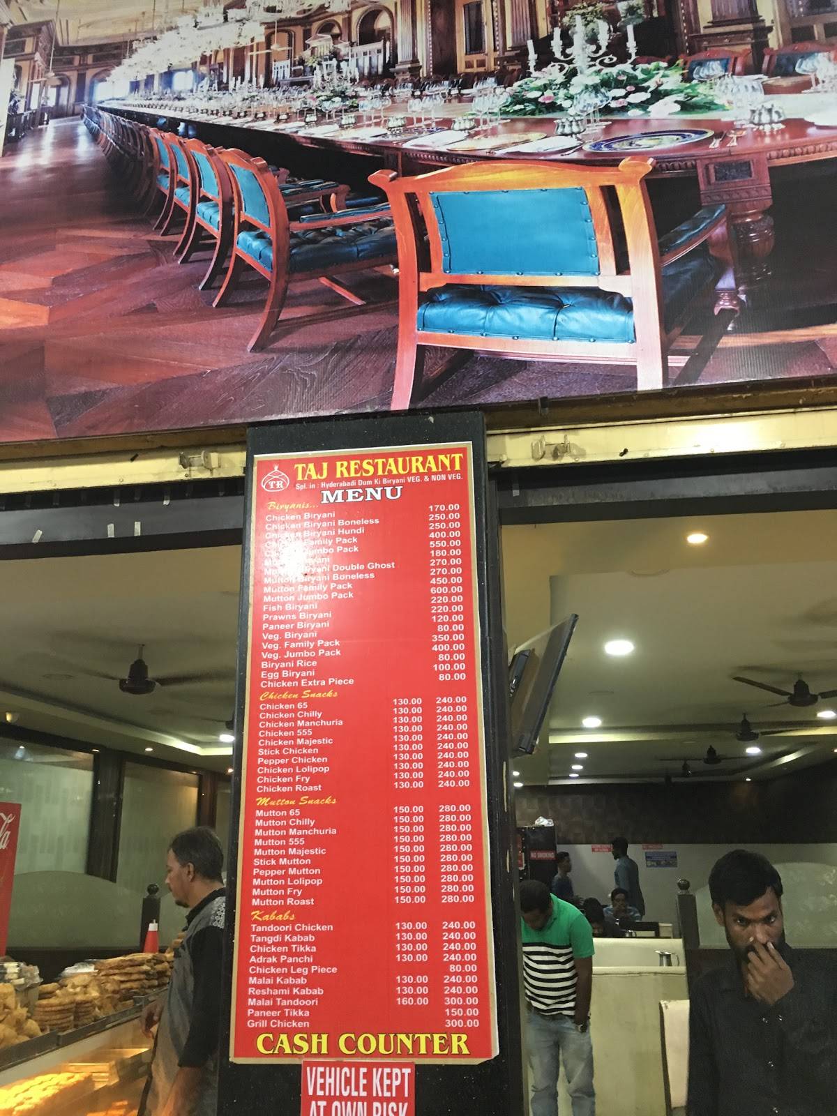 Menu at Taj Restaurant, Hyderabad