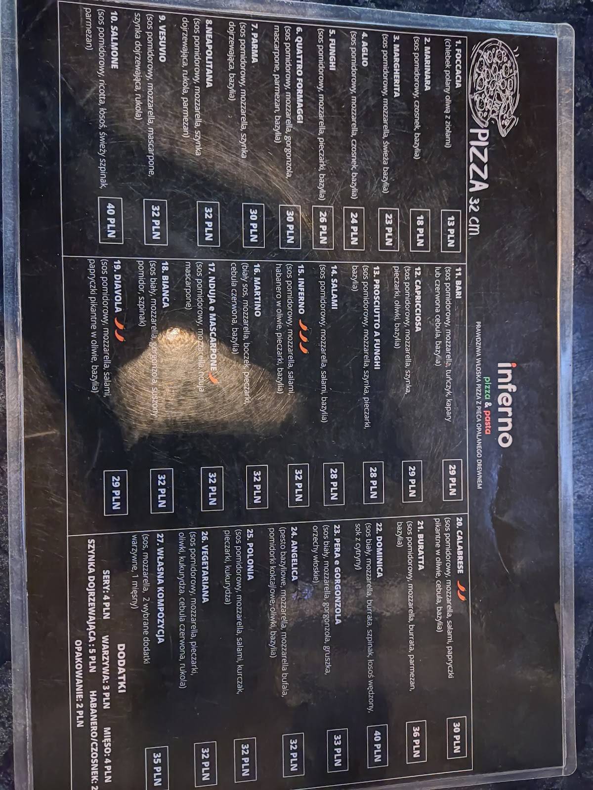Menu at INFERNO Pizzeria Napoletana, Jaslo