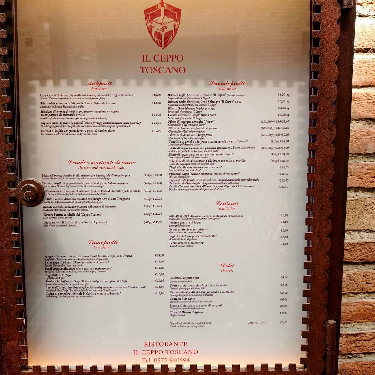 Speisekarte von Il Ceppo Toscano restaurant, San Gimignano