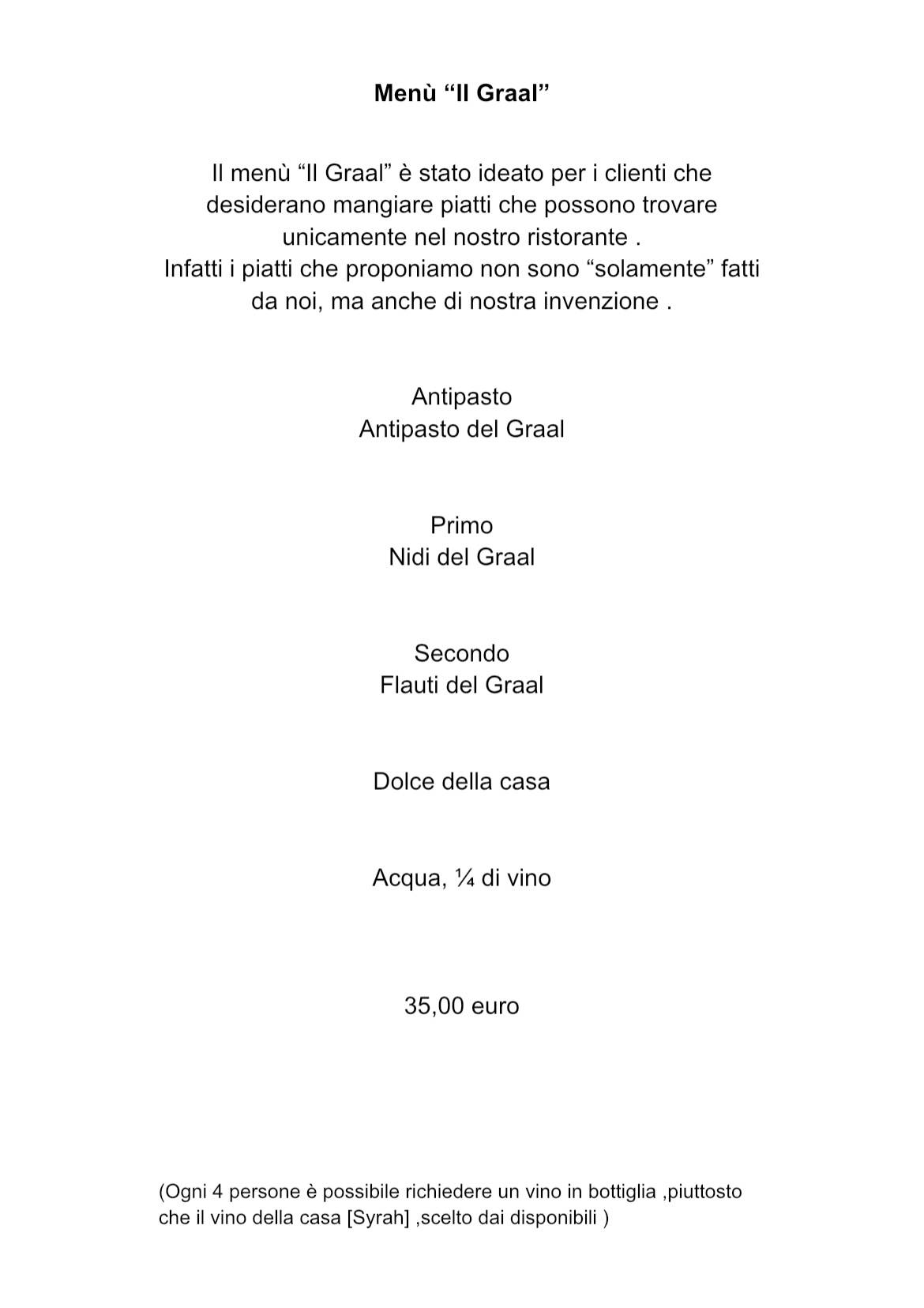 Menu da Il Graal Ristorante/Bar, Calcata Nuova