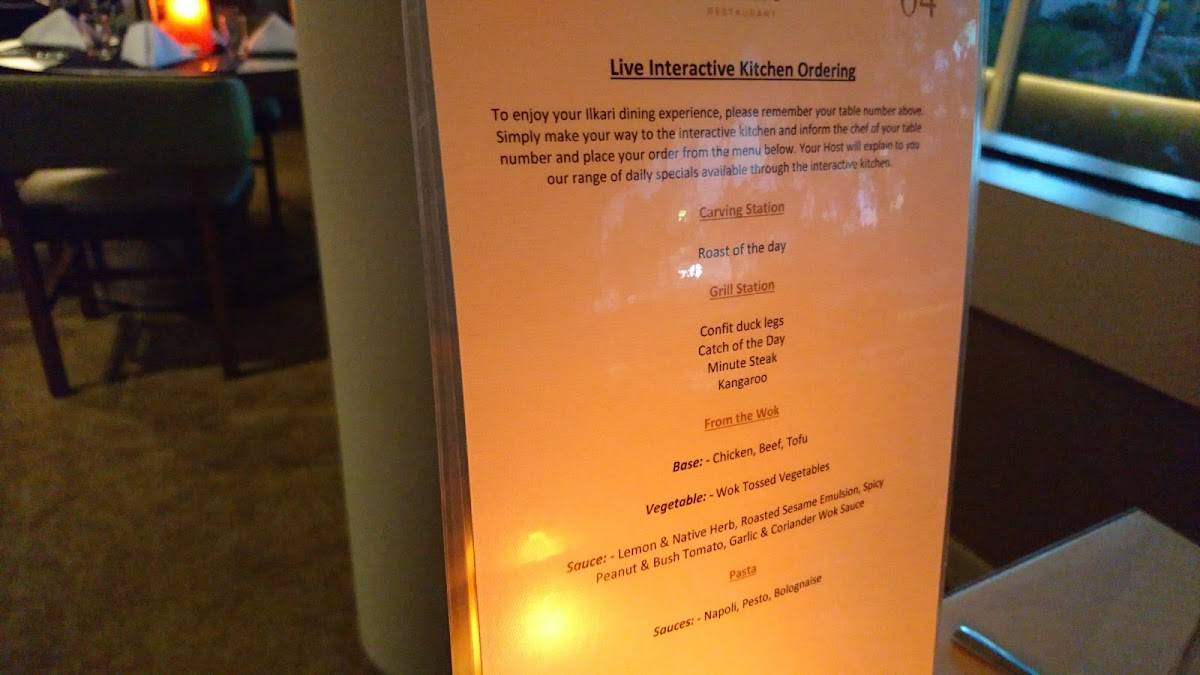 Menu at Ilkari Restaurant, Yulara