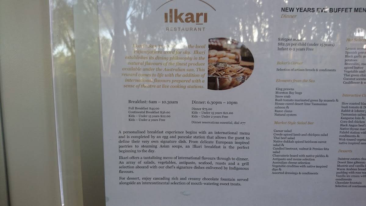 Menu at Ilkari Restaurant, Yulara