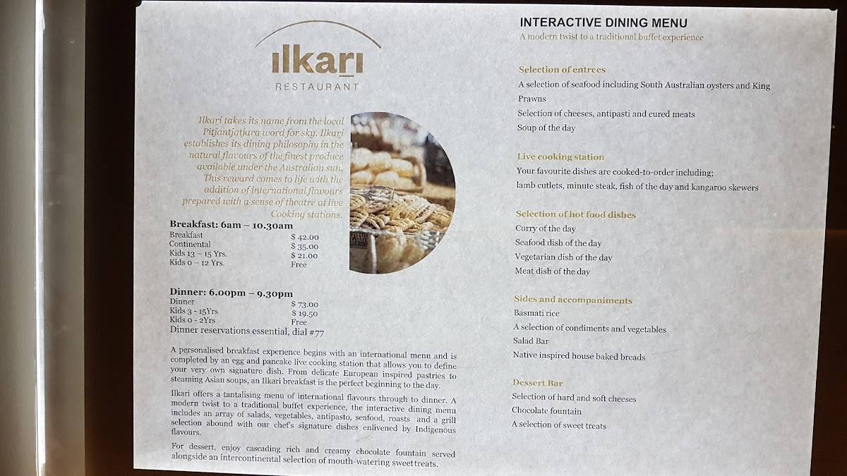 Menu at Ilkari Restaurant, Yulara