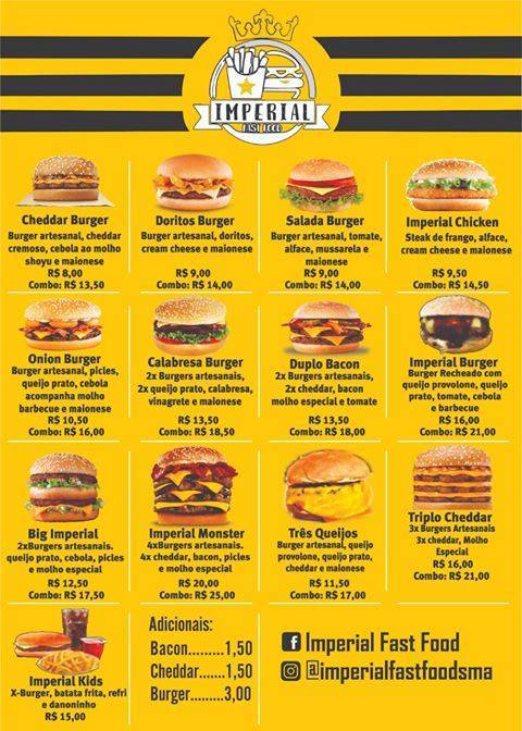 Menu em Imperial Fast Food, Sao Miguel Arcanjo